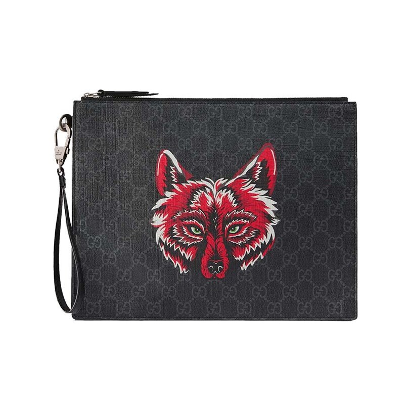 Сумка GUCCI, фактура плетеная, черный/серый/красный — фото 1