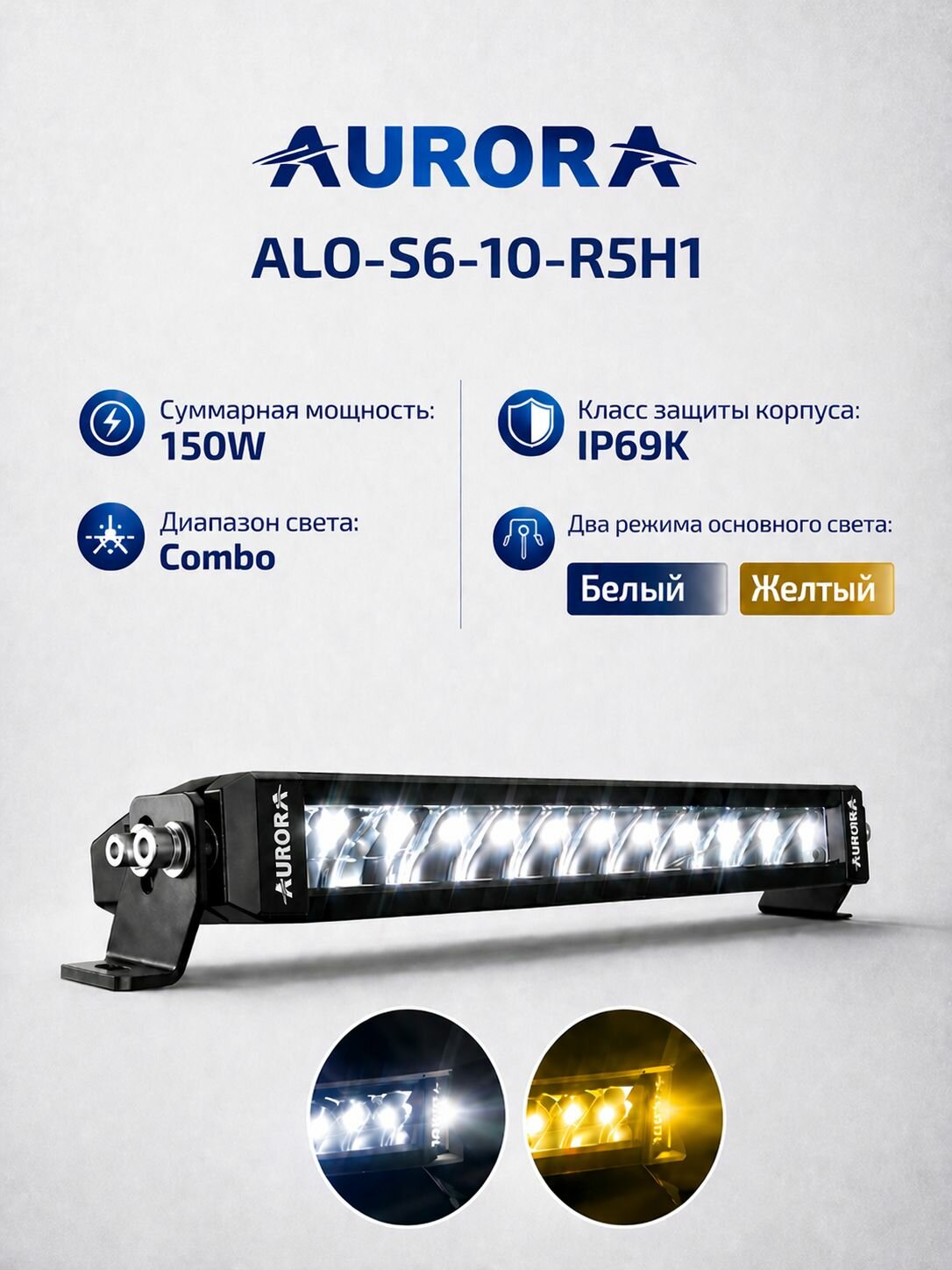 AURORA Прожектор автомобильный, Противотуманная фара, 1 шт, арт. ALO-S6-10-R5H1