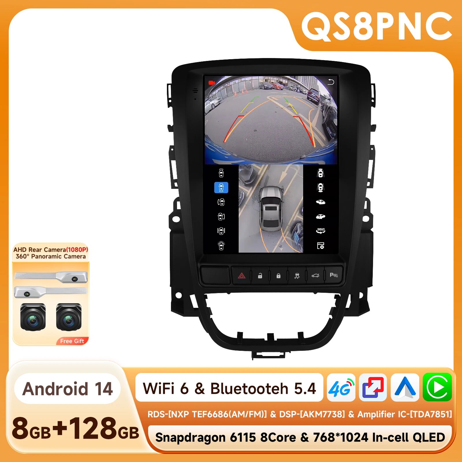 Автомагнитола Android 14 Opel Astra J, QS8 с 360 камерой