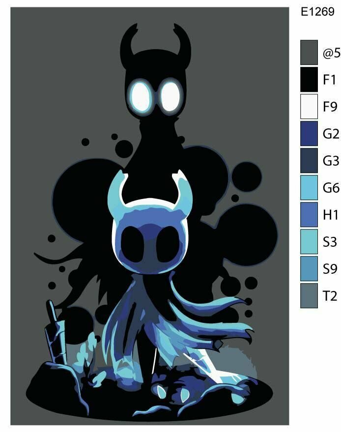Детская картина по номерам E1269 "Игра(Hollow Knight). Рыцарь" 20x30