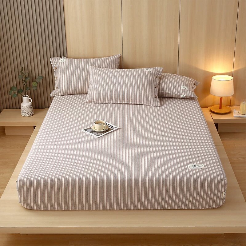 Простыня MUJI из чистого хлопка, односпальная, из стираного хлопка, полосатая, для общежития, комплект из трех