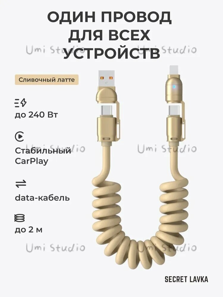 Кабель для мобильных устройств USB 3.0 Type-A/Apple Lightning, USB Type-C, 2 м, коричневый