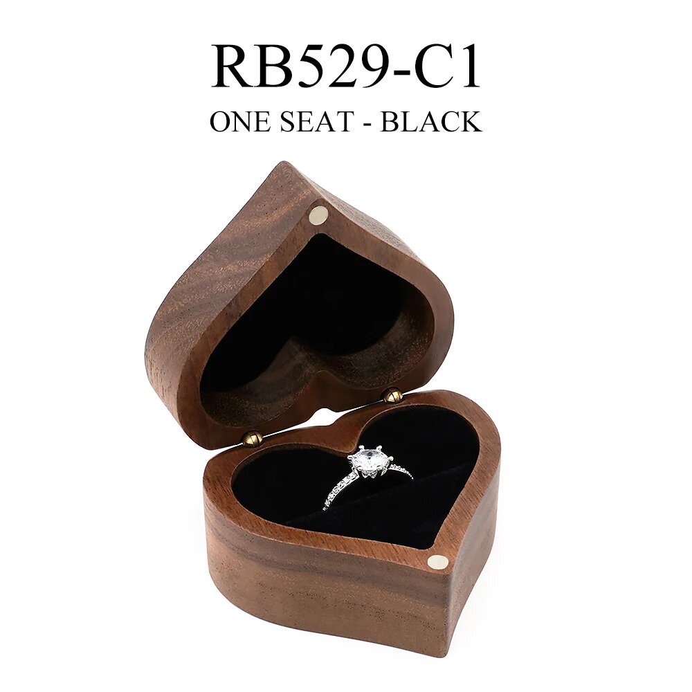 Винтажная шкатулка для колец из орехового дерева Черный, NAME ENGRAVING, RB529-C1