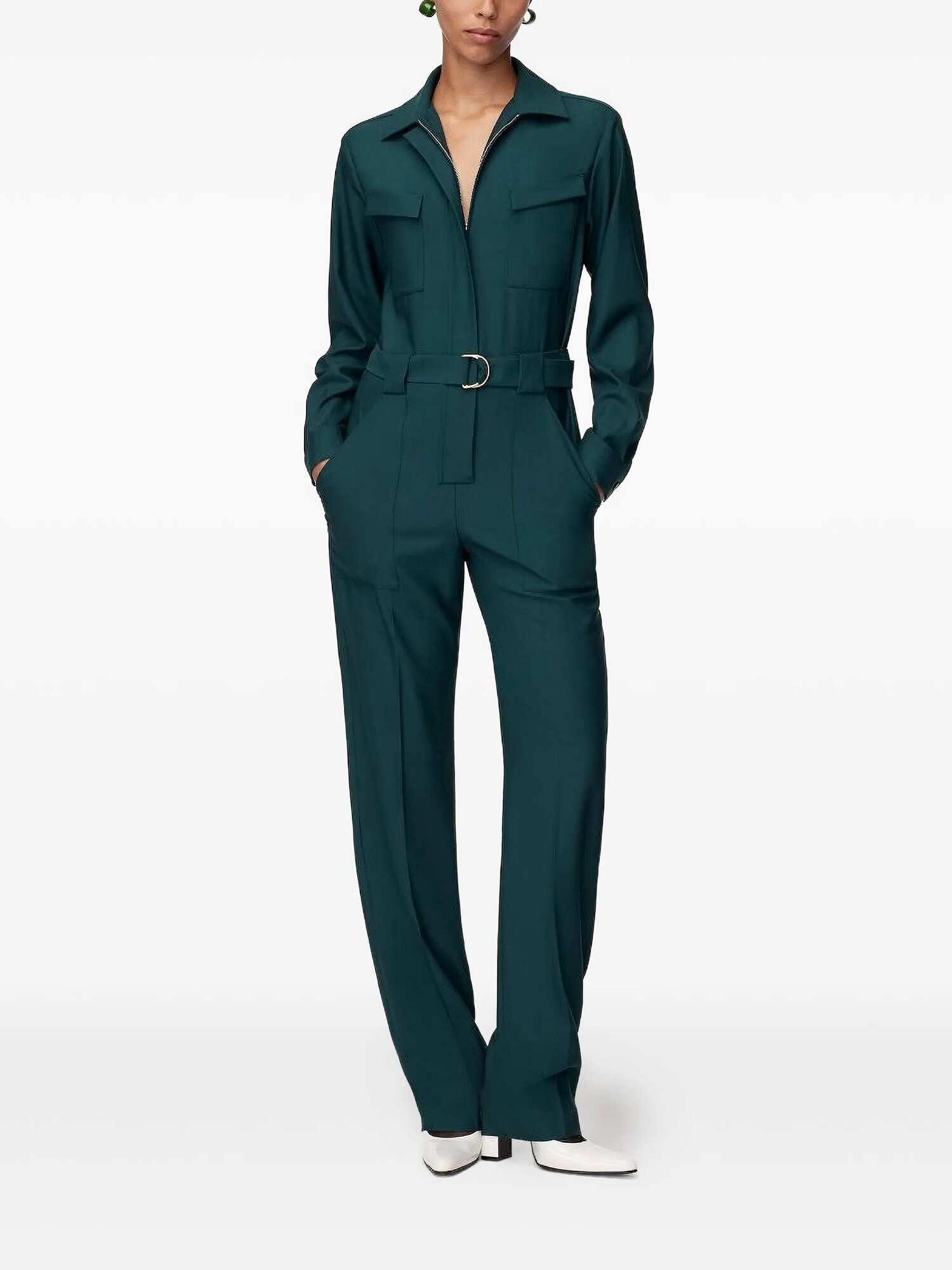 Комбинезон Another Tomorrow Belted jumpsuit, размер 44, green — фото 1