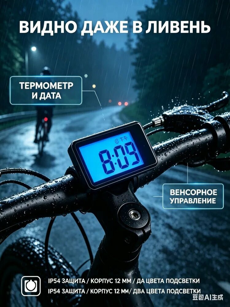 Часы для мотоцикла и велосипеда, электронные LED-часы на руль с подсветкой и термометром - водонепроницаемые IP54, ударопрочный спидометр-аксессуар.