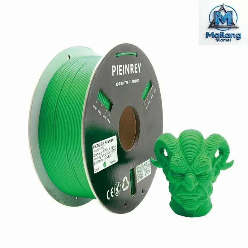 PETG-GF(Glass Fiber) пластик для 3d принтера 1.75 мм, 1 кг, зеленый