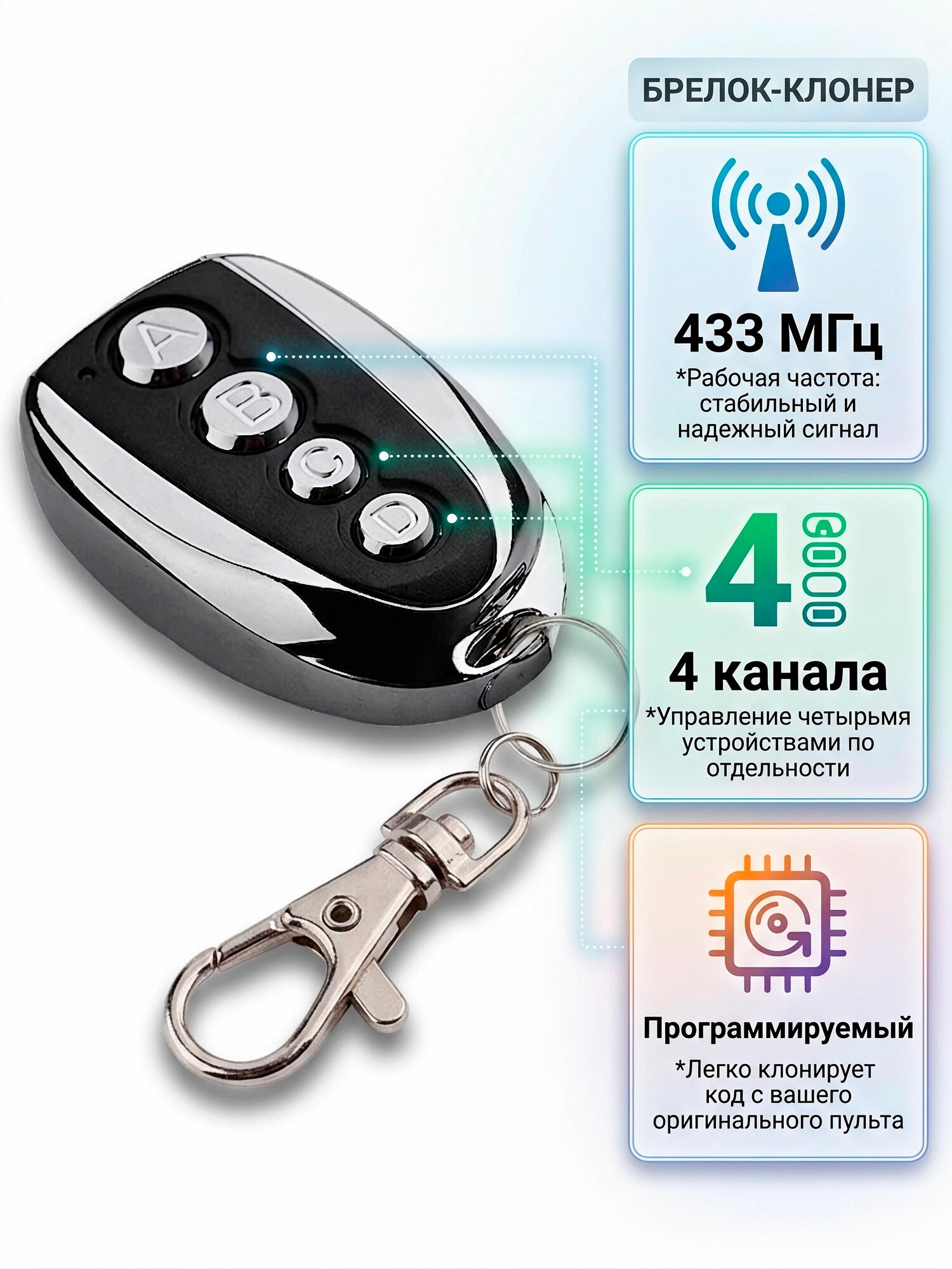 Универсальный пульт для ворот, гаража, шлагбаума AG-002. Брелок дубликатор 433 МГц