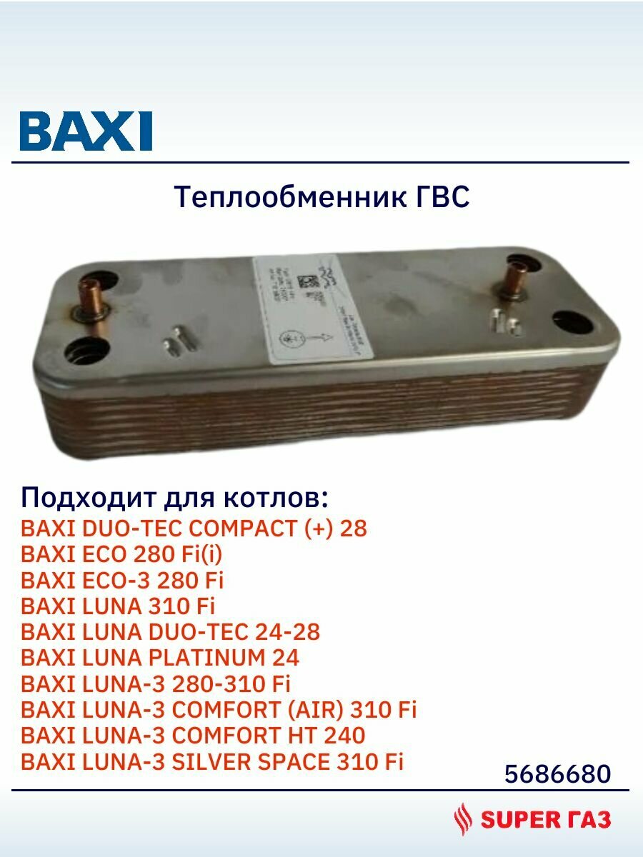5686680 Теплообменник ГВС для котлов Baxi