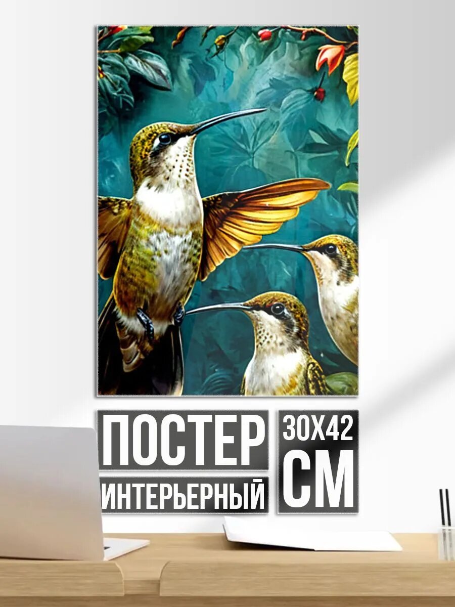 Постер на стену Три птички колибри