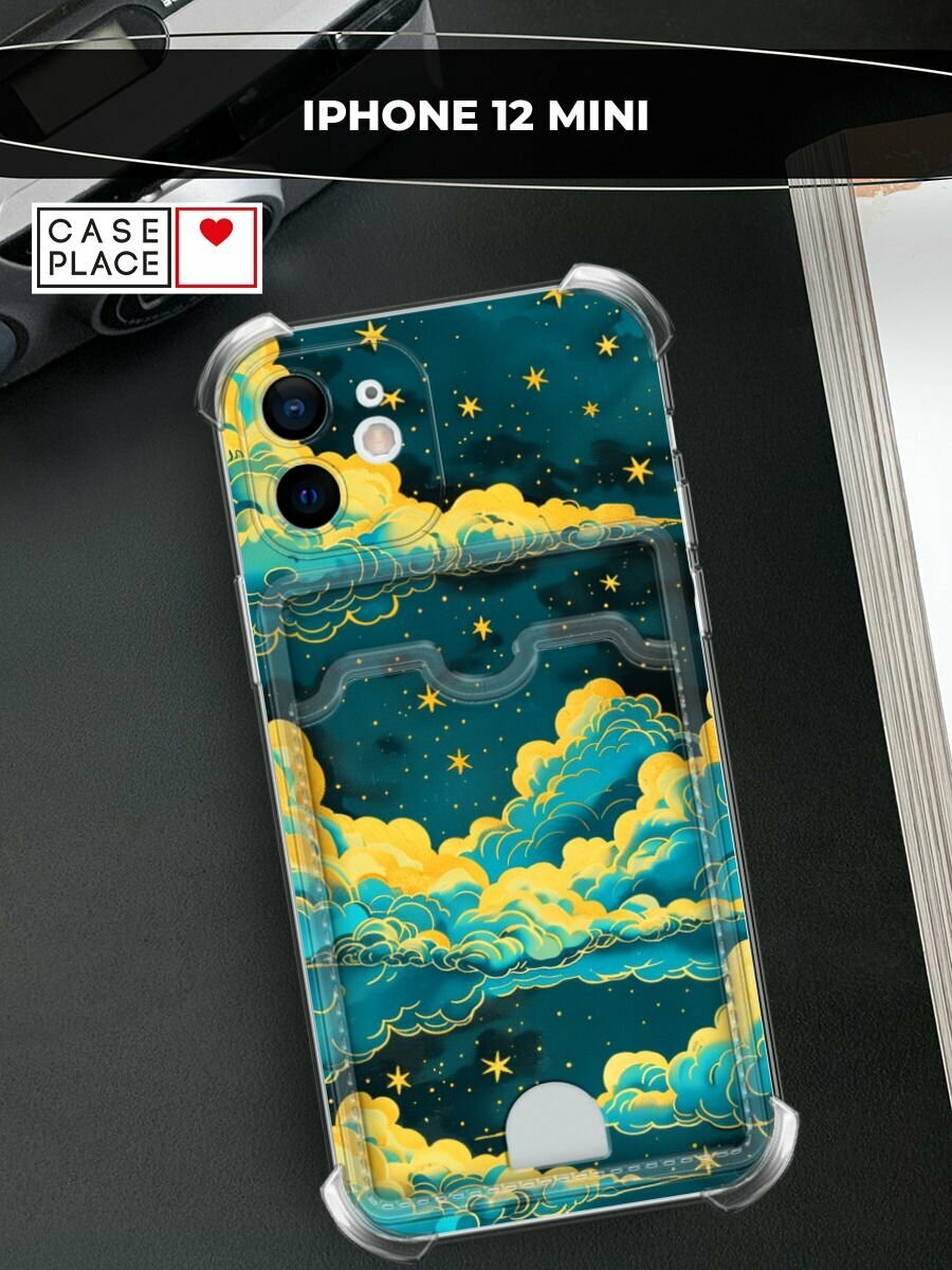 Чехол на Apple iPhone 12 mini (Айфон 12 Мини) с картой и принтом Облака и космос