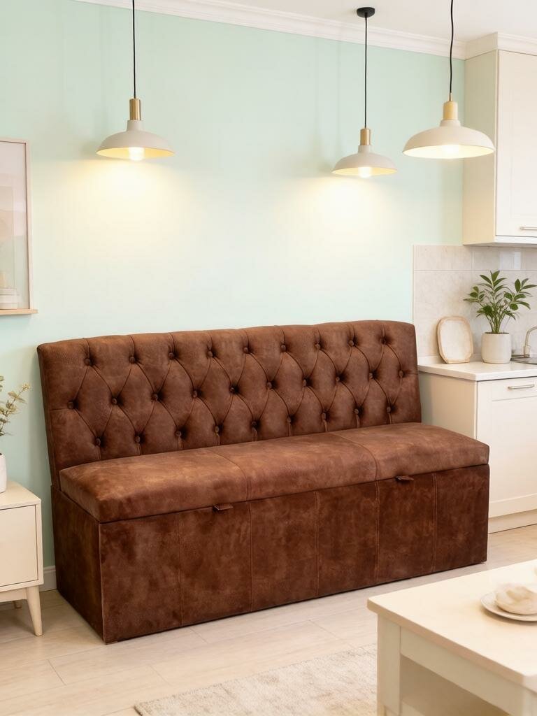 Диван кухонный "Ницца" K-home с местом для хранения, ткань коричневая