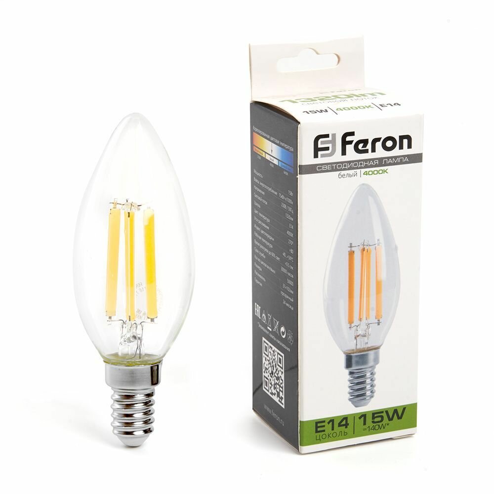 Лампа светодиодная LB-717 Свеча E14 15W 230V 4000K комплект 5 штук, FERON 38258