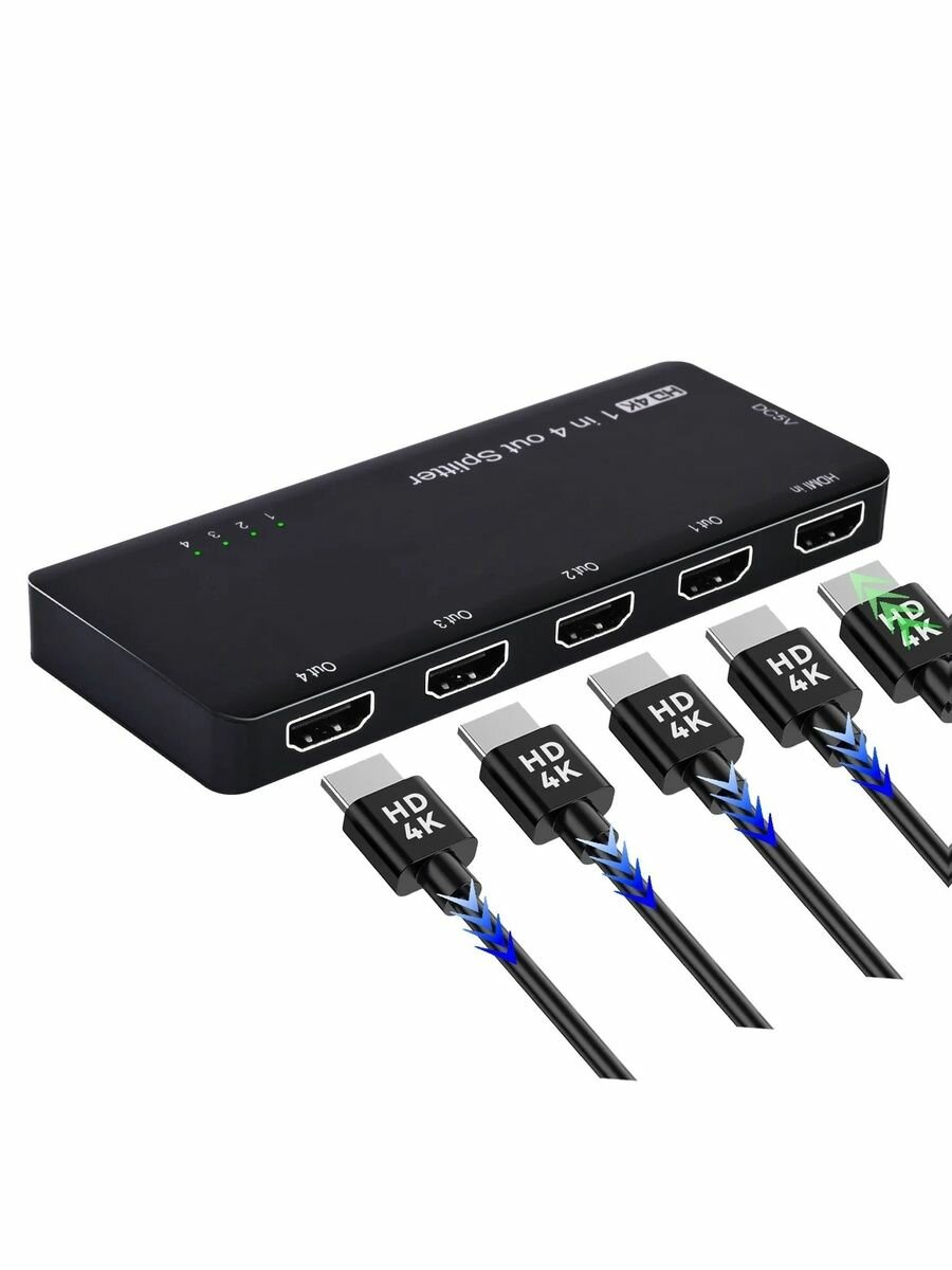4K HDMI 2.0 сплиттер 1 в 4 выхода 4K 60 Гц Sync Box 1x4 HDMI-Сплиттер Duplicaat/M из кожи Scherm UltraHD HDCP 2.3 для проектора PS5 Xbox
