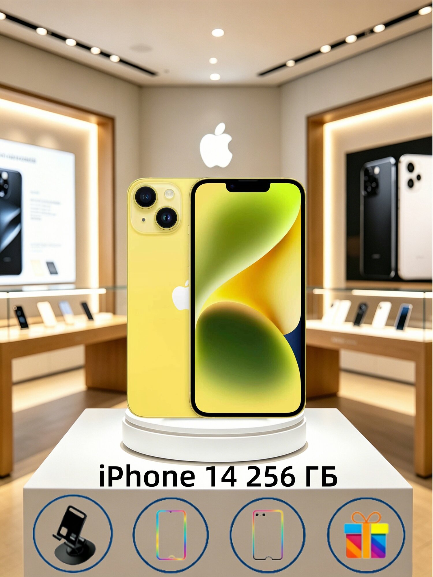 Apple iPhone 14 256 ГБ, цвет Жёлтый, смартфон 6,1 дюйма, процессор A15