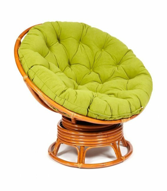 Кресло-качалка PAPASAN/папасан w 23/01 B /с подушкой/ 115х78х104 см, Cognac (коньяк), флок Олива, 23