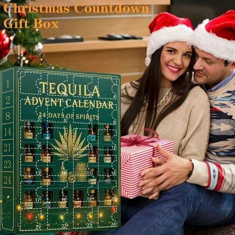 Адвент-календарь для взрослых 2025 Tequila, 24 мини-бутылочки, акриловый, праздничный бокс-сюрприз, 26x18x3 см