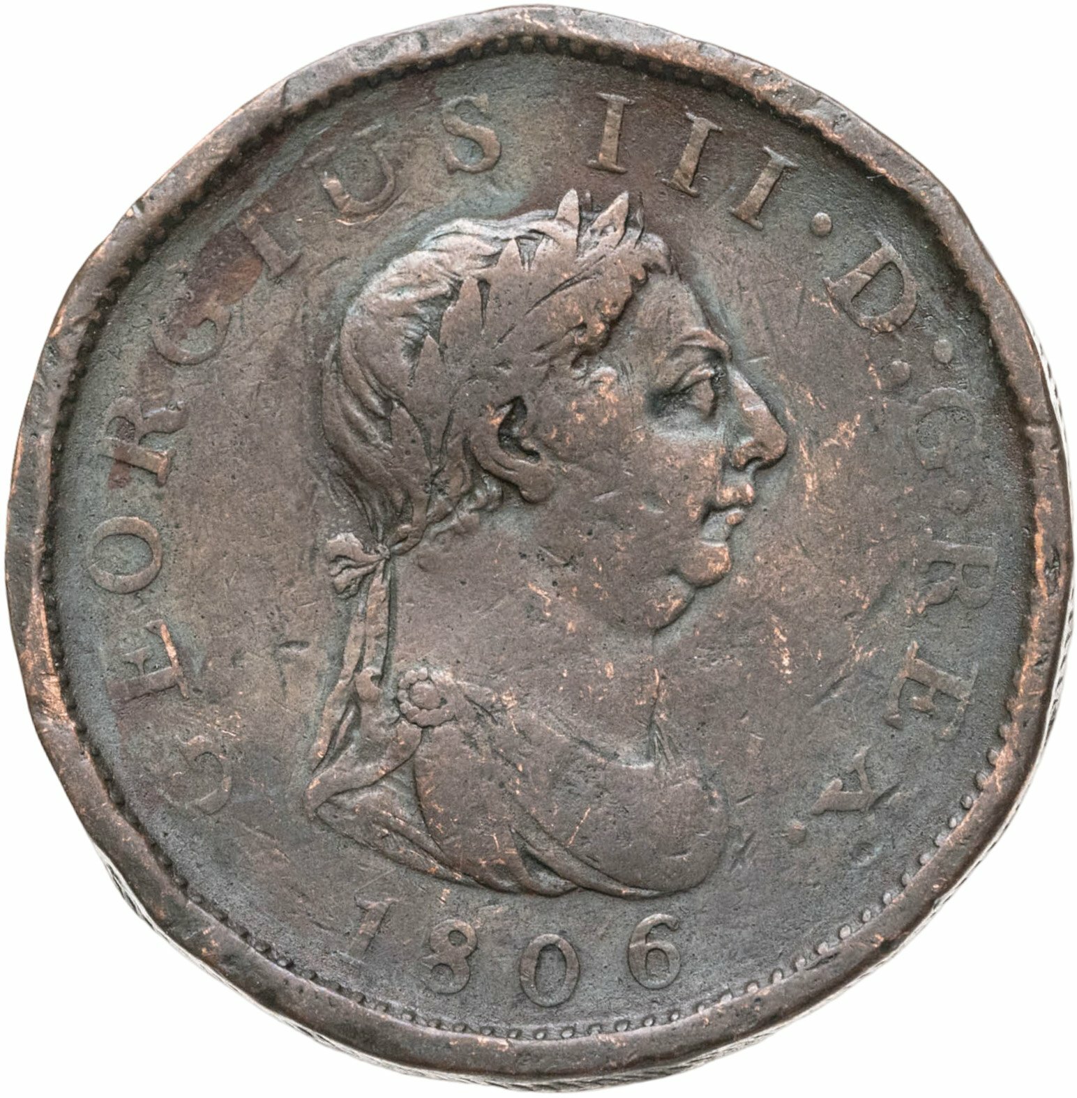 Великобритания 1 пенни 1806, Медь, в сохранности F