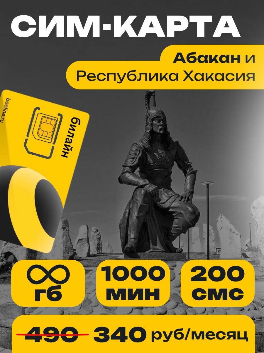 Сим-карта Билайн тариф Эксклюзивный Онлайн Республика Хакасия Безлимитный интернет и 1000 минут за 340 руб.