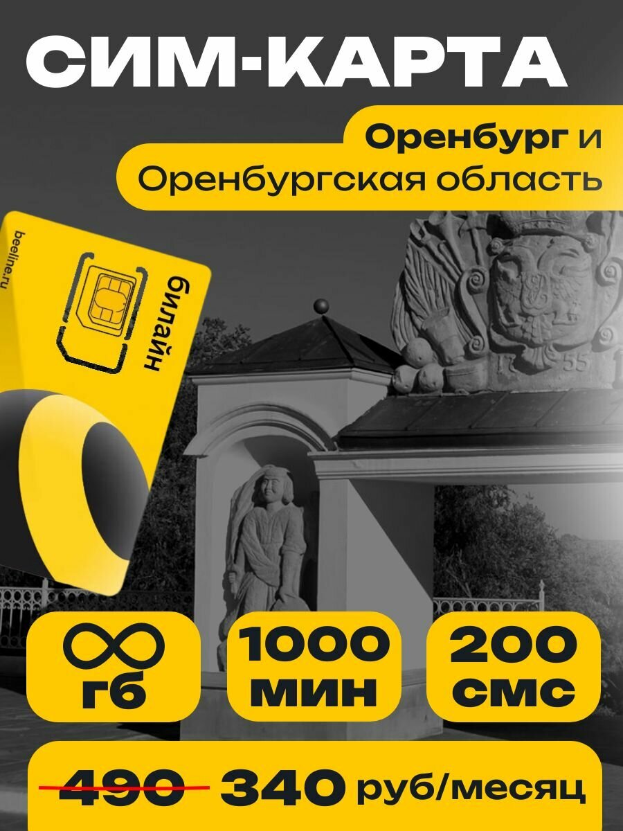 Сим-карта Билайн тариф Эксклюзивный Онлайн Оренбургская область Безлимитный интернет и 1000 минут за 340 руб.