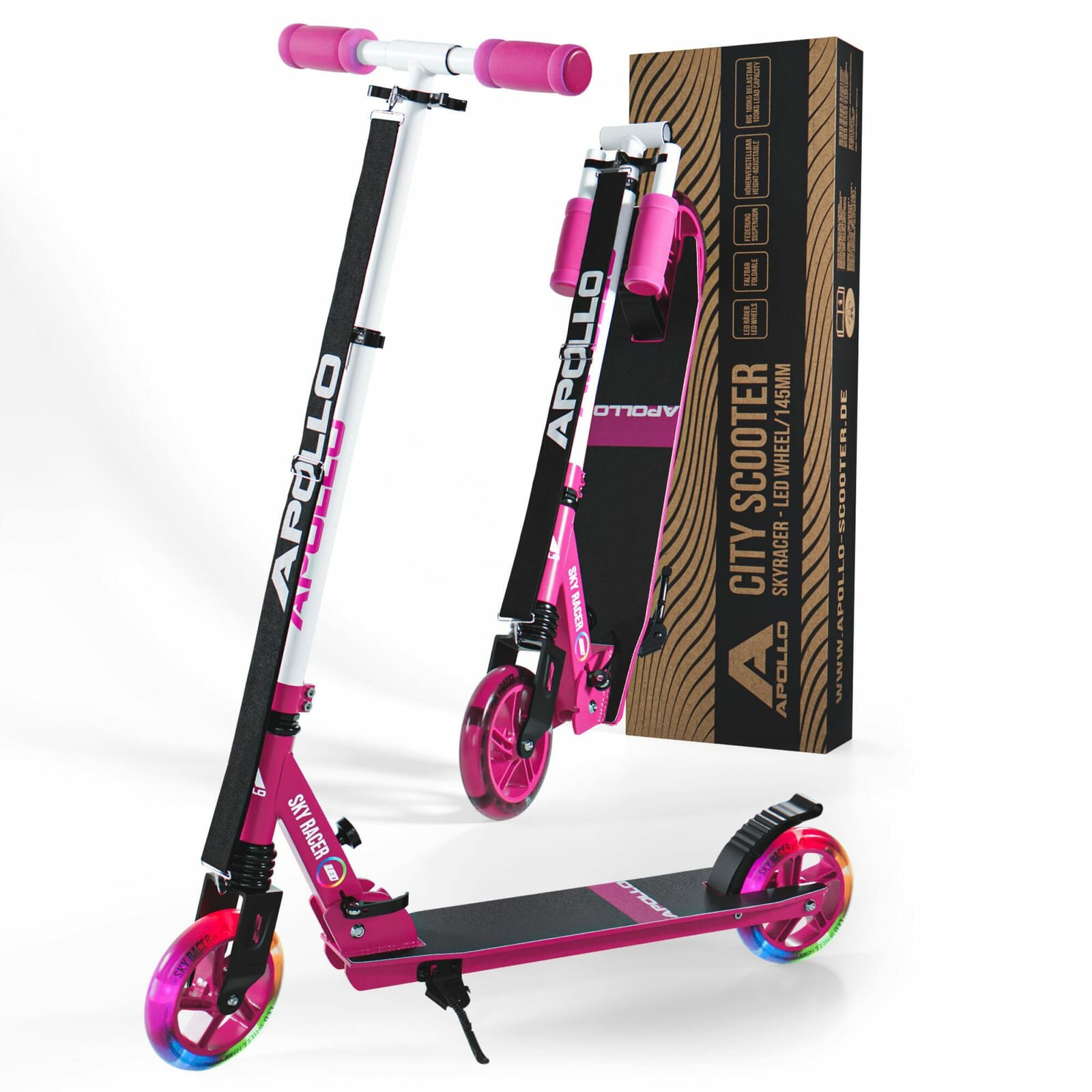 DECATHLON самокат Decathlon Apollo SkyRacer, 145 мм, розово-серый, складной