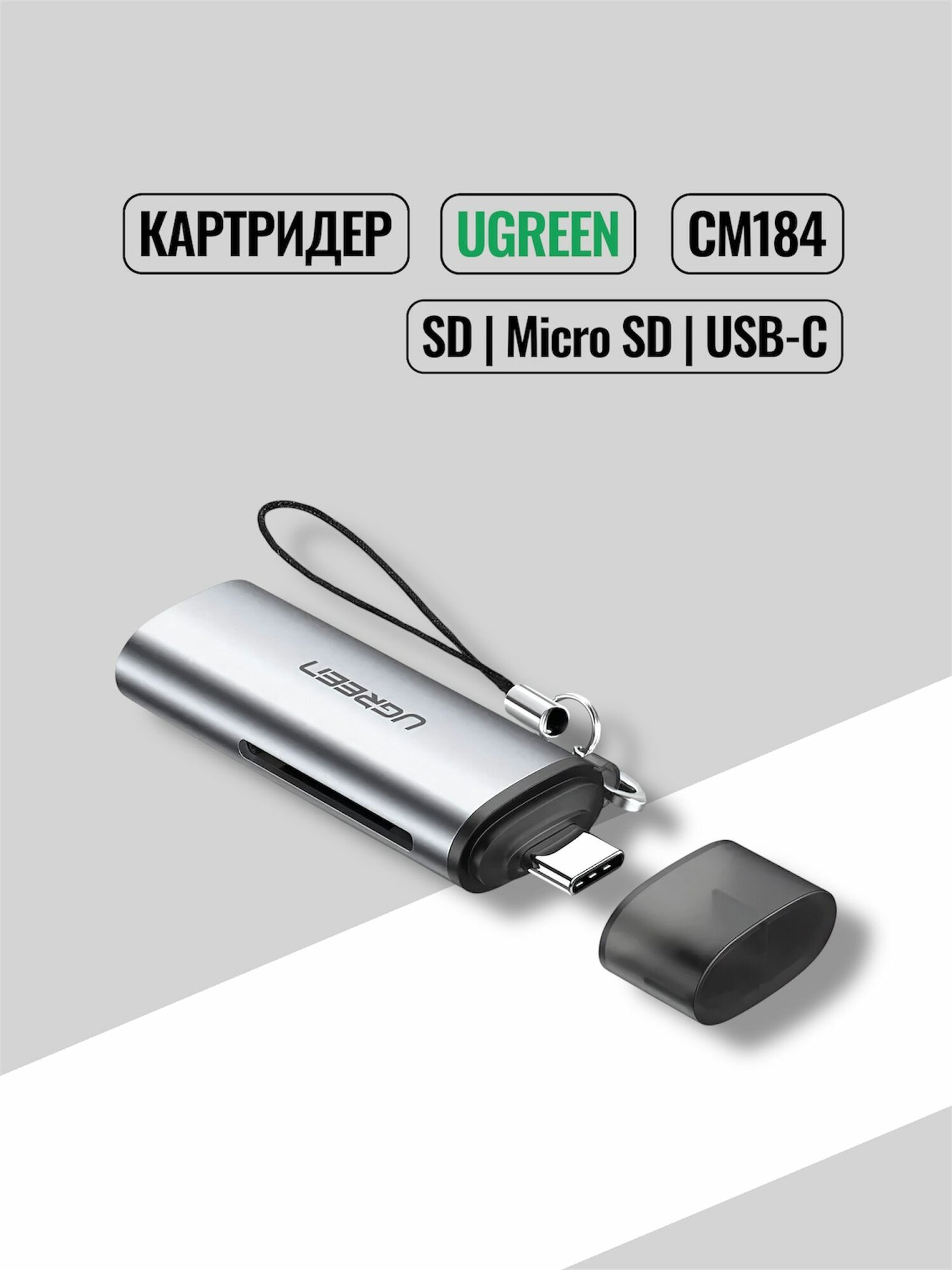 Кардридер UGREEN CM184 (50704) / Картридер Type C / SD - Micro SD Card Reader