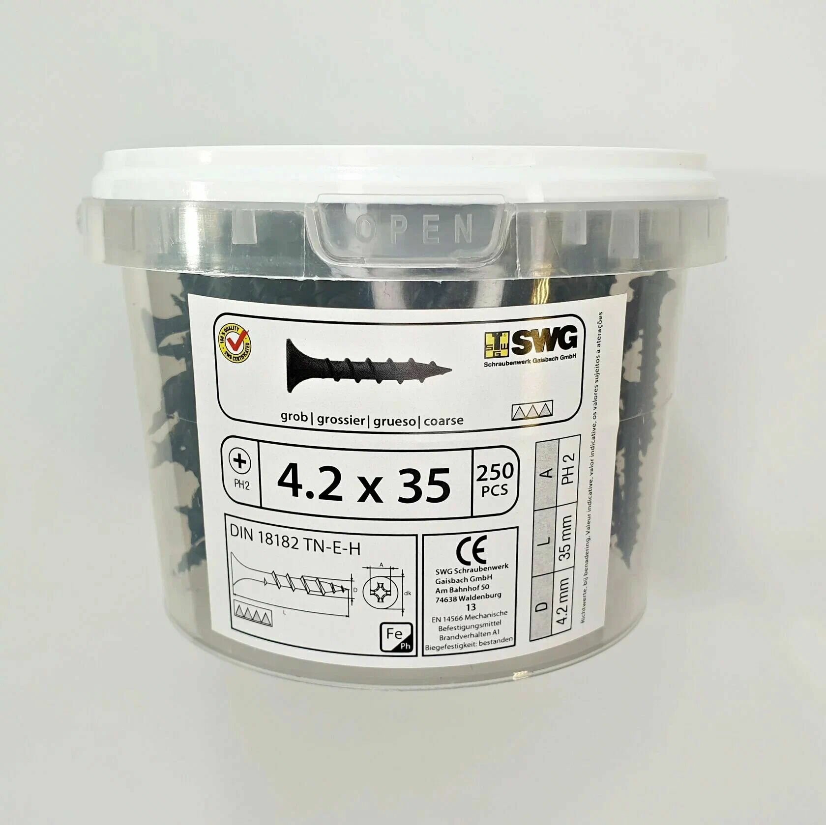 Саморез по гипсокартону DIN 18182 Тип TN-E-H (без бура) 4.2x35 (250 pcs) SWG, Германия