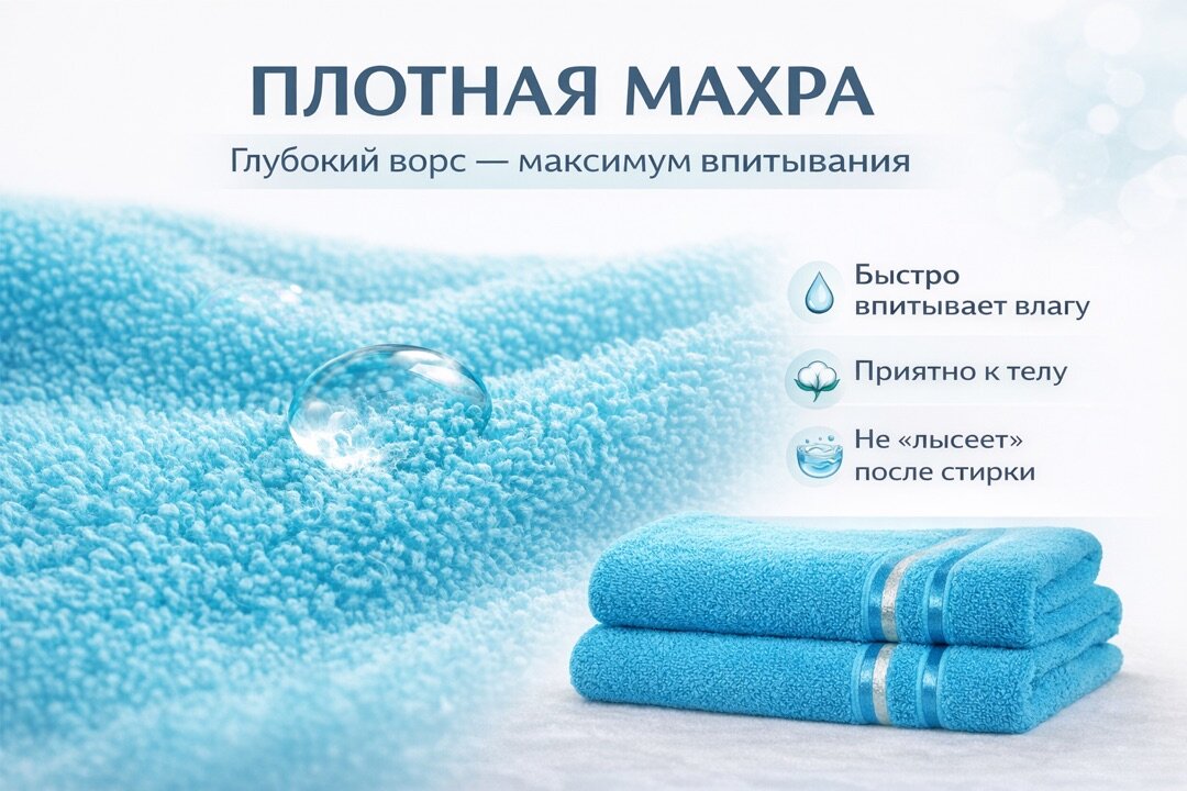 Полотенце махровое F&H Флёш, 50х90см, бирюзовый