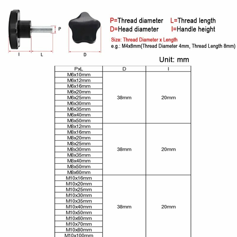 Ручной винт с цветком сливы M6-M10 10-100мм M10x30mm-1pcs