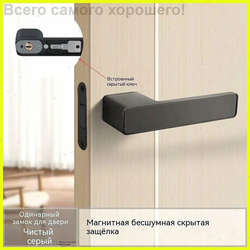 Ручка дверная с защелкой/Тихий магнитный замок, скрытый ключ, дверь с экологическим замком.