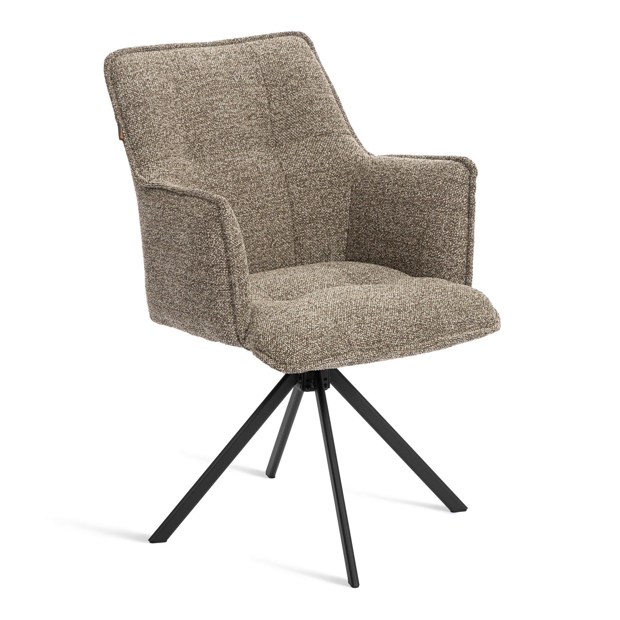 Кресло обеденное мягкое поворотное TetChair Луц, коричневое, опора 360°, букле, металл черный