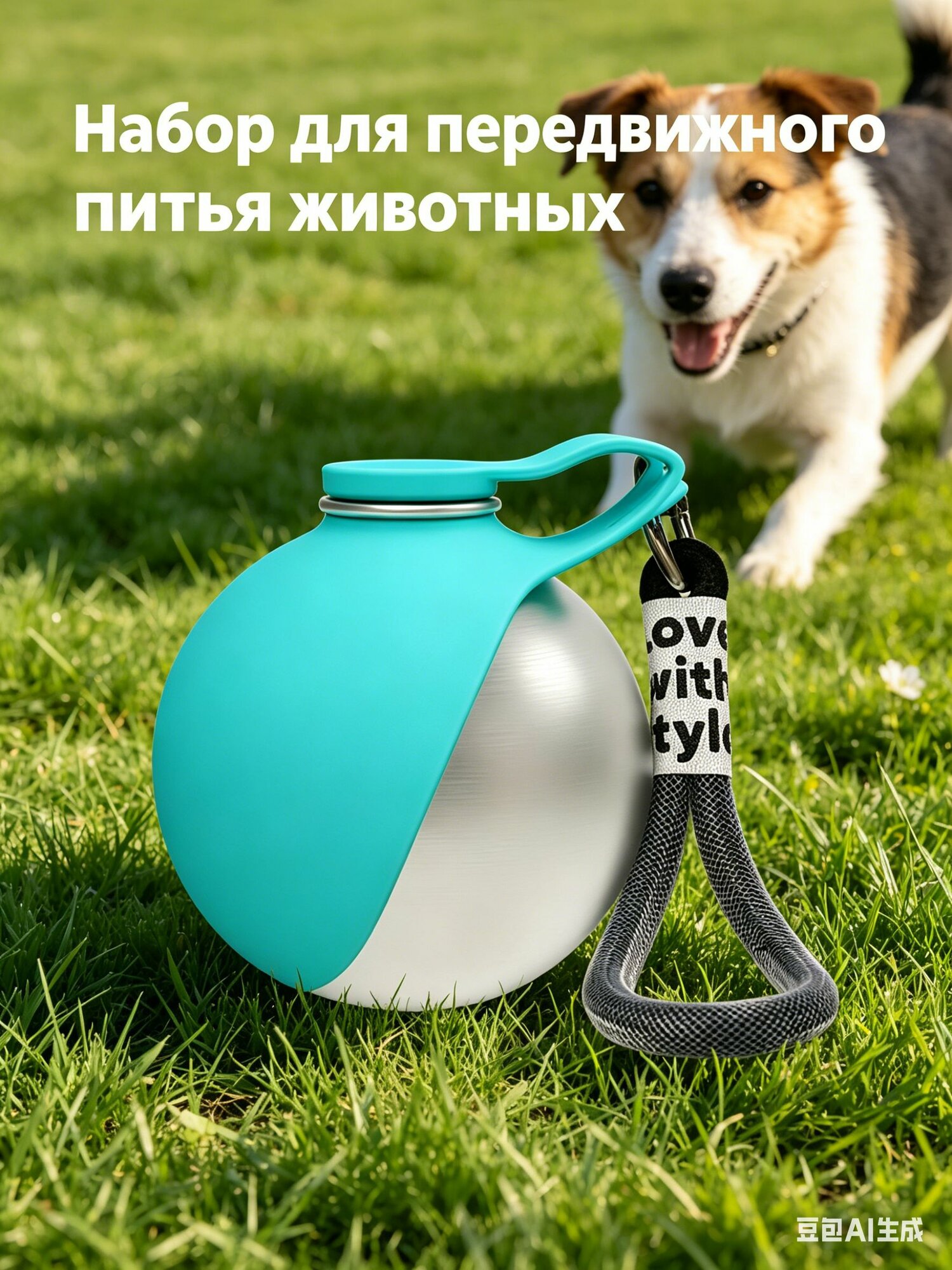 Переносная поилка для питомца в виде шара, для прогулок и путешествий, с ремешком Без принта