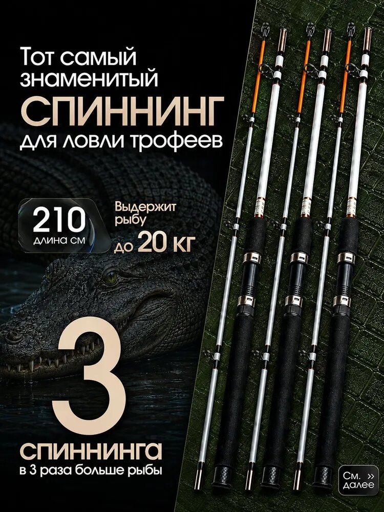 Спиннинг для рыбалки 210 см 3 шт. Донное удилище 210 см