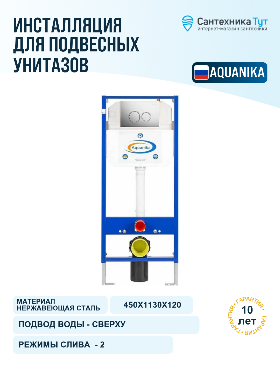 Инсталляция Aquanika Basic 10.702.450.02.19 для унитаза с клавишей смыва Хром хром для подвесных унитазов