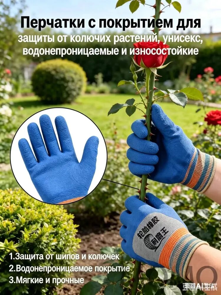 Перчатки с покрытием для защиты от колючих растений, унисекс, водонепроницаемые и износостойкие, Три пары.