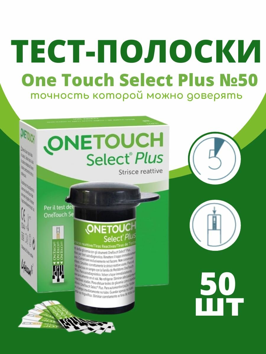 Тест-полоски Ван Тач Селект Плюс №50 (OneTouch Select Plus) срок годности 01.07.2027