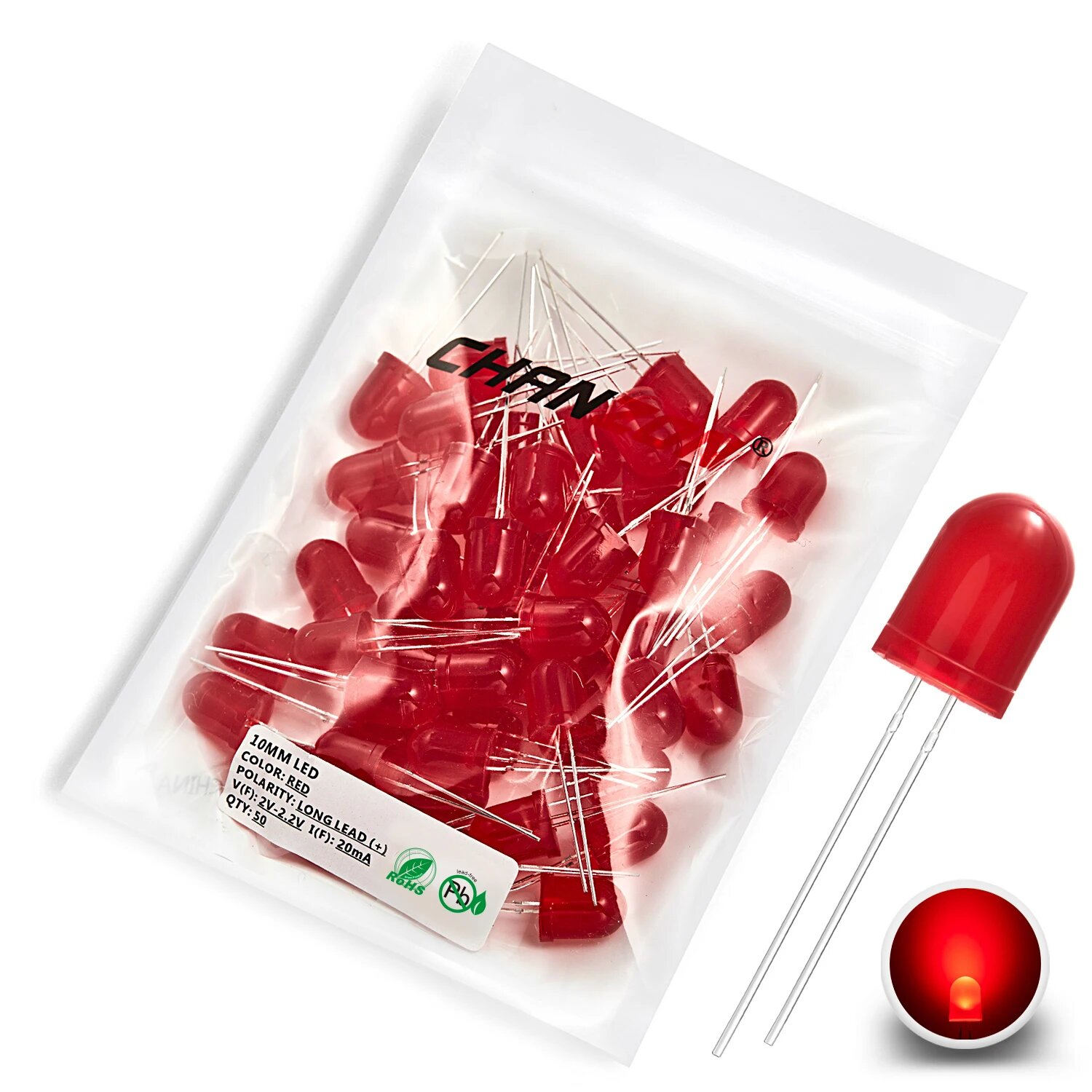 CHANZON RGB трехцветный светодиод 10 мм 50 шт Color Lens Red