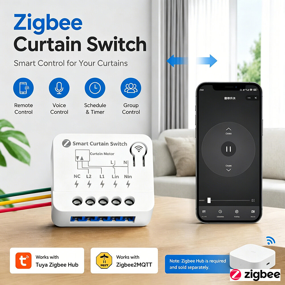 Модуль Умное реле ZigBee для штор 1 канал, мини, Tuya smart