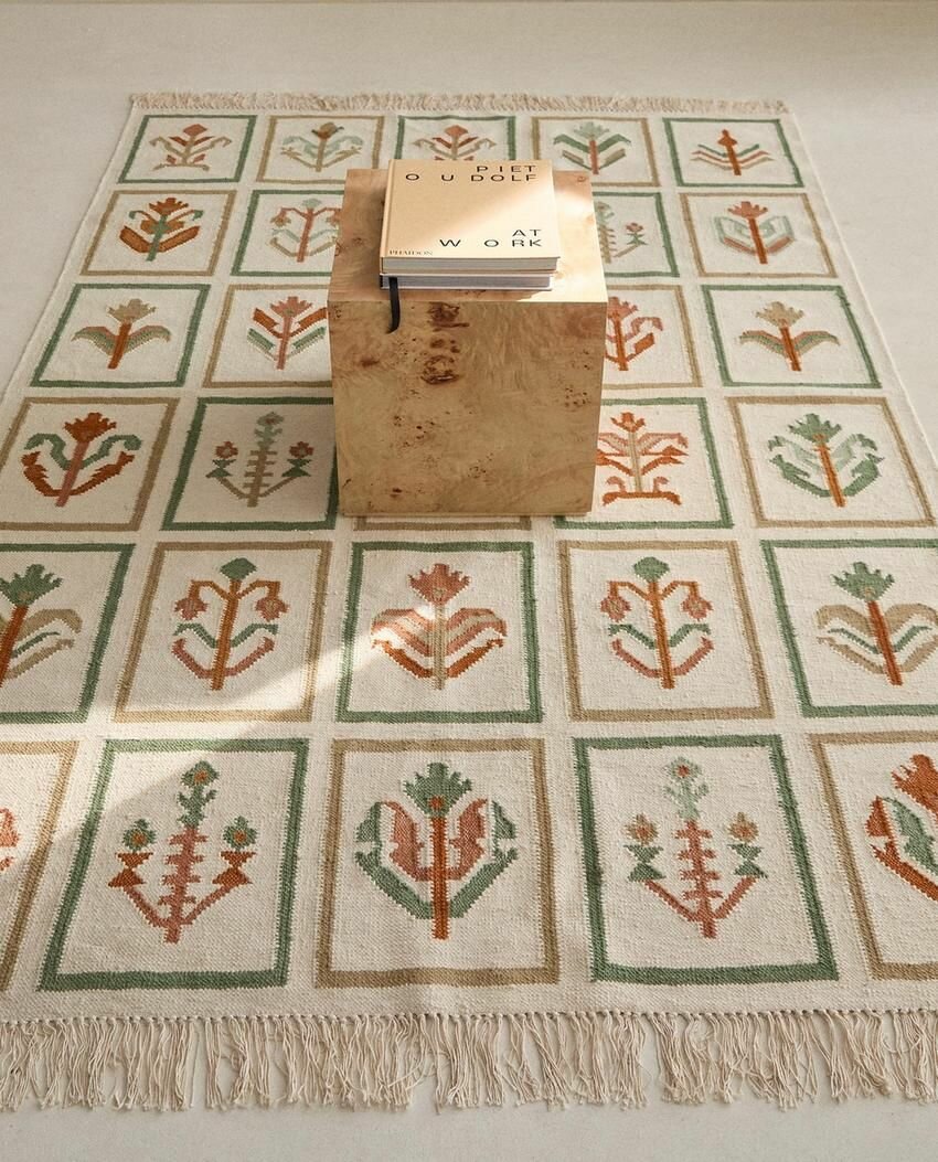 Ковер ZARA HOME 2356/029/500 - из шерсти и хлопка украшен геометрическими цветочными мотивами, 160 x 230 см, разноцветный