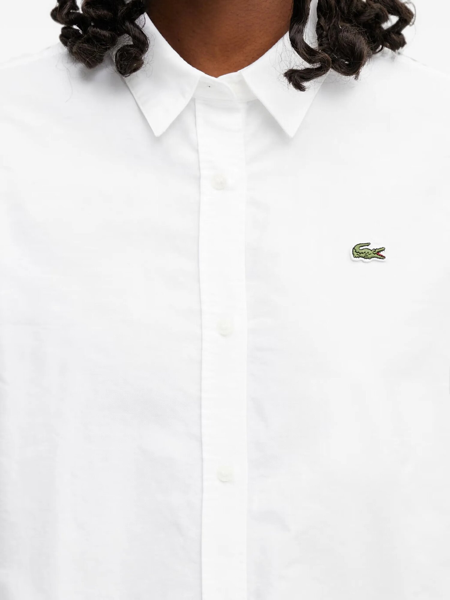 Рубашка LACOSTE Logo-patch button-down shirt, размер 34 EU, белый — фото 1