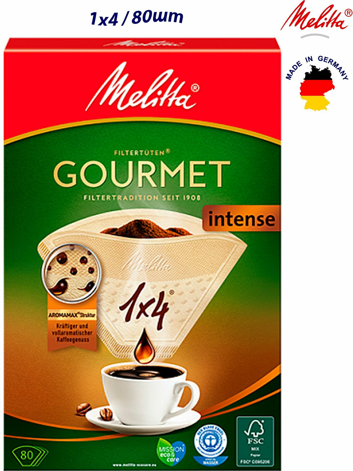 Бумажные фильтры Melitta Gourmet Intense, 1х4, 80шт, коричневые