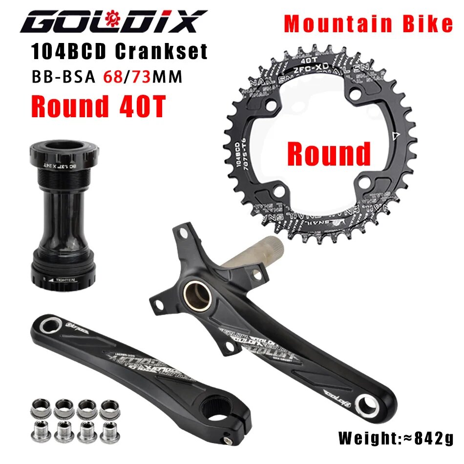 GOLDIX шатун велосипедный 104BCD черный 32T 34T 36T 38T 170mm, Crank BB Round 40T