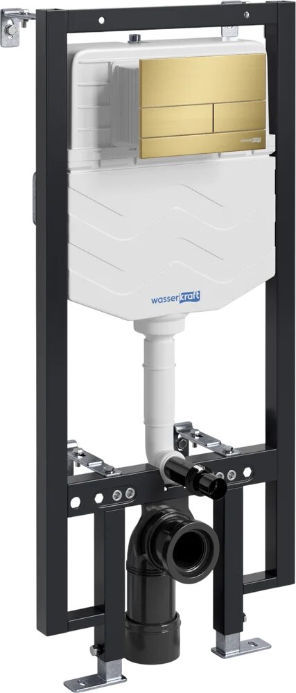 Инсталляция с кнопкой Wasserkraft Vils 56TLT.010. ME. MG04 50 см, крепление к стене/к полу, с регулировкой по высоте, кнопка для унитаза золотая, матовая, с шумоизоляцией