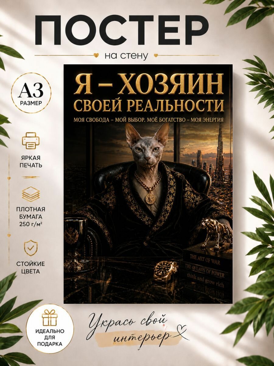Смешной постер с кошкой прикольный подарок кошатнице