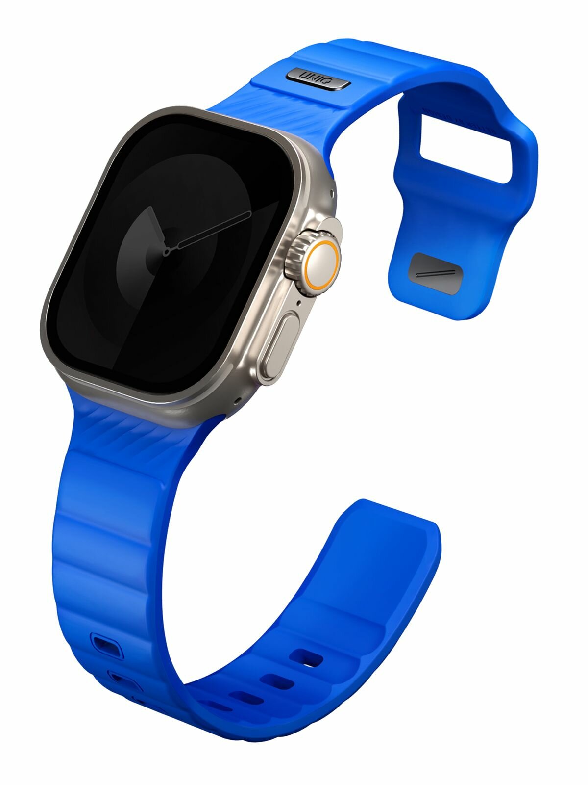 Ремешок UNIQ STRIDE FKM для смарт часов Apple Watch 44 45 46 49 мм силиконовый высокопрочный с штифтом-застежкой и скрытым хлястиком, синий