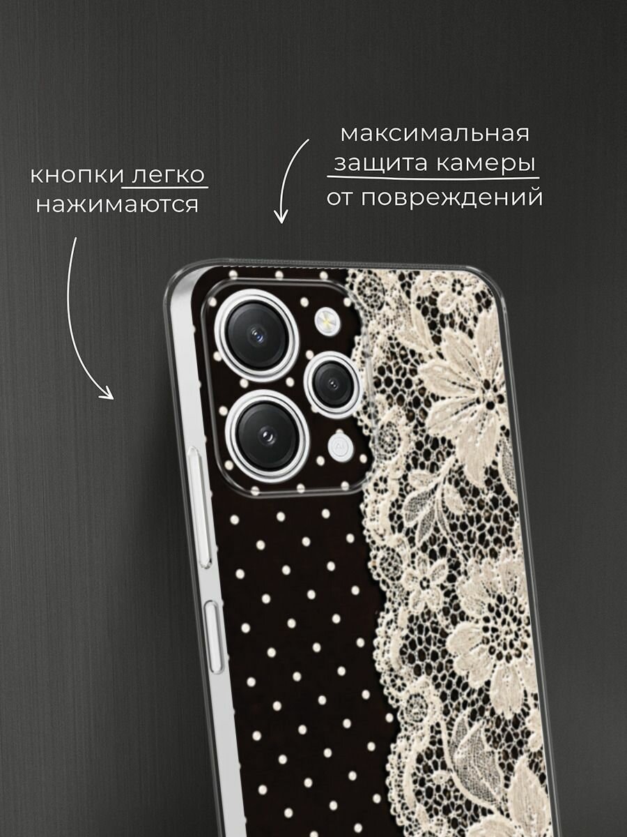 Силиконовый чехол на Xiaomi Redmi 12 / Сяоми Редми 12 с принтом Кружево и горошек — фото 1