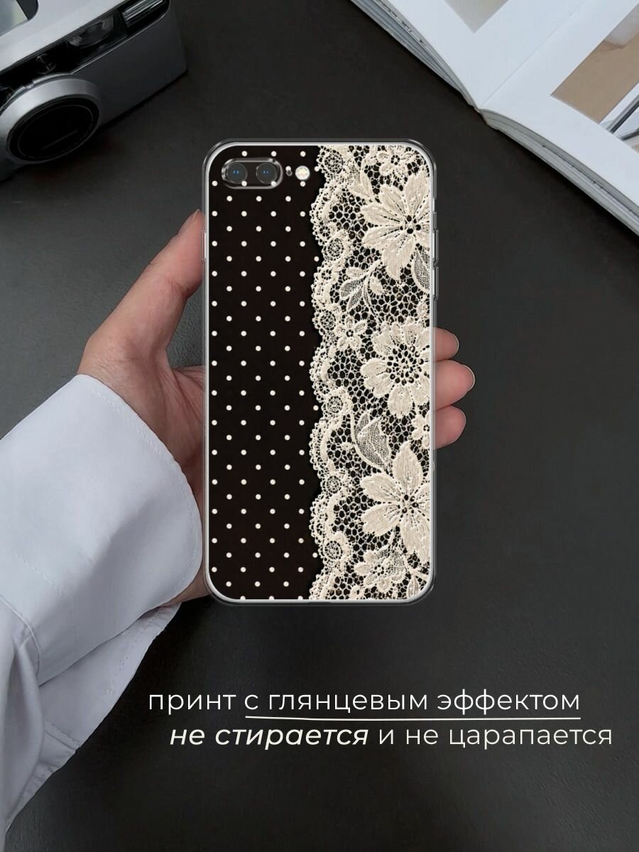 Силиконовый чехол на Apple iPhone 7 Plus / Айфон 7 Плюс с принтом Кружево и горошек — фото 1