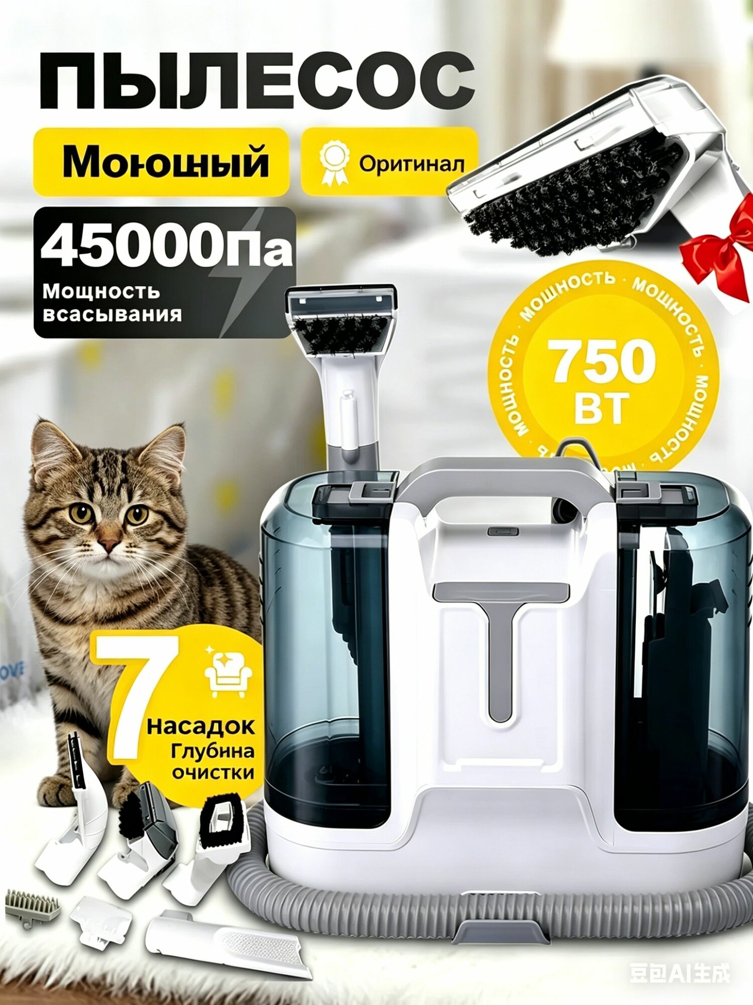 Моющий пылесос 750 Вт, белый