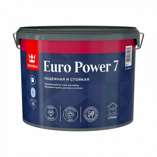 Краска интерьерная Tikkurila EURO Power 7 (база С) для стен и потолков, 9 л