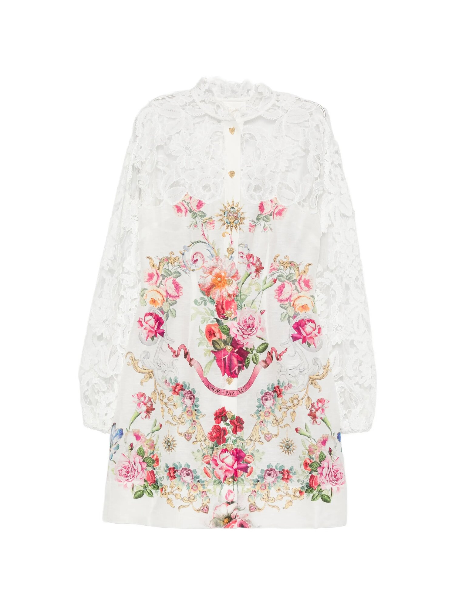 Платье Lace-panelled floral-print mini dress