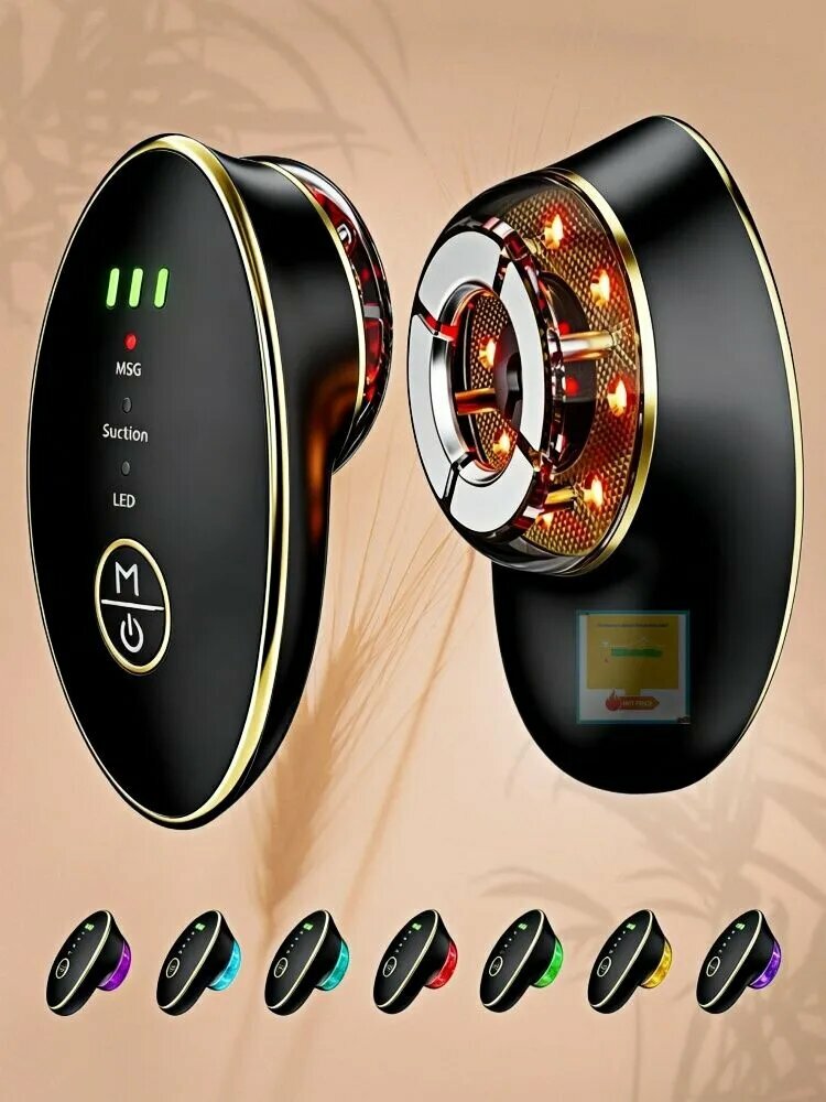 Вакуумный LED-массажер для лица с красным светом, 7 цветами, лимфодренажем и лифтинг-эффектом, черный